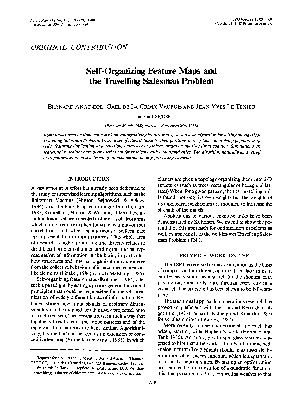 (PDF) Self-organizing feature maps and the travelling salesman problem