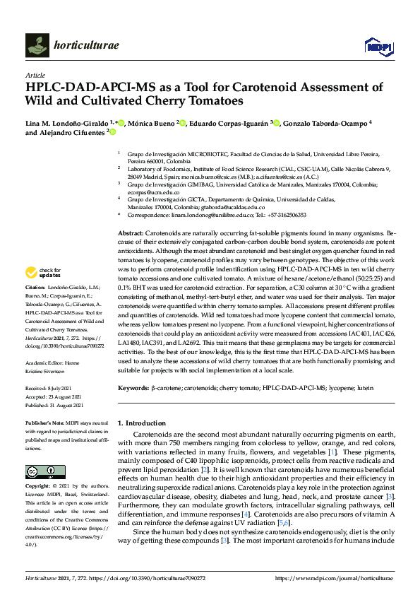 (PDF) HPLC-DAD-APCI-MS as a Tool for Carotenoid Assessment of Wild and Cultivated Cherry Tomatoes