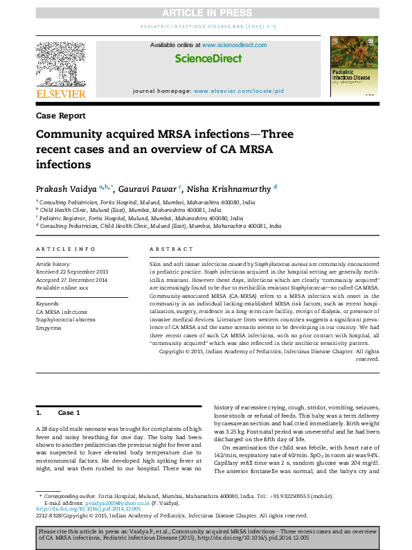 (PDF) Community acquired MRSA infections—Three recent cases and an ...