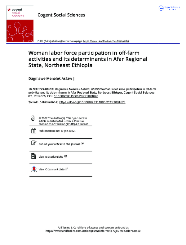 (PDF) Woman labor force participation in off-farm activities and its ...