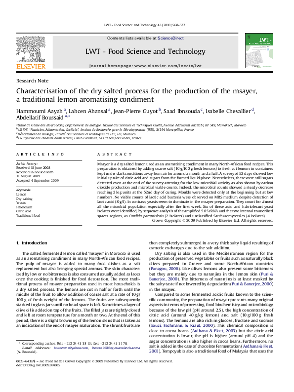 (PDF) Characterisation of the dry salted process for the production of ...