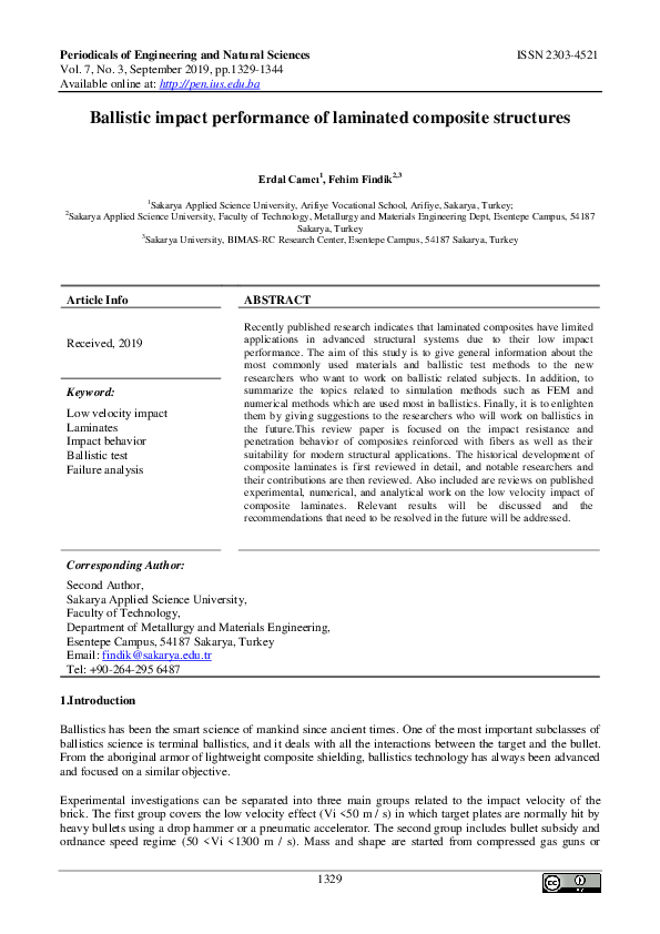 Pdf Ballistic Impact Performance Of Laminated Composite Structures