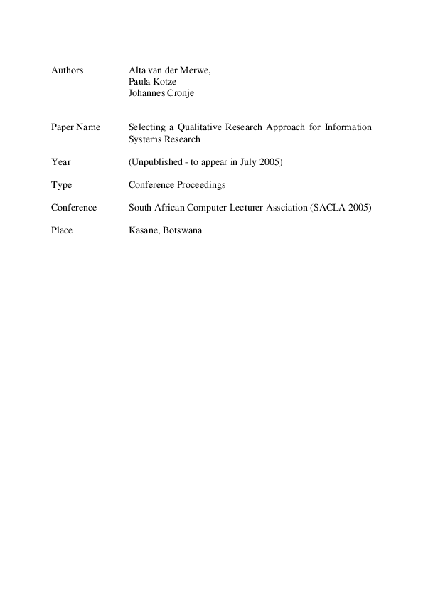 (PDF) Paper Name Selecting a Qualitative Research Approach for Information