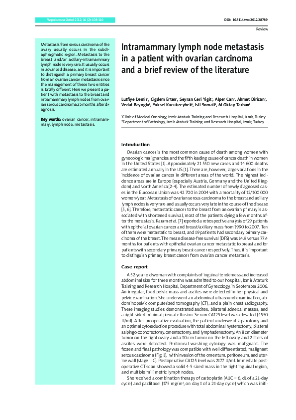 (PDF) Intramammary lymph node metastasis in a patient with ovarian ...