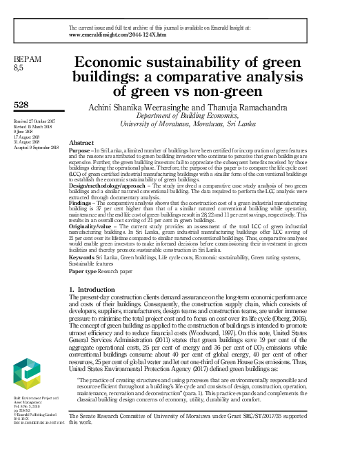 (PDF) Economic sustainability of green buildings: a comparative ...