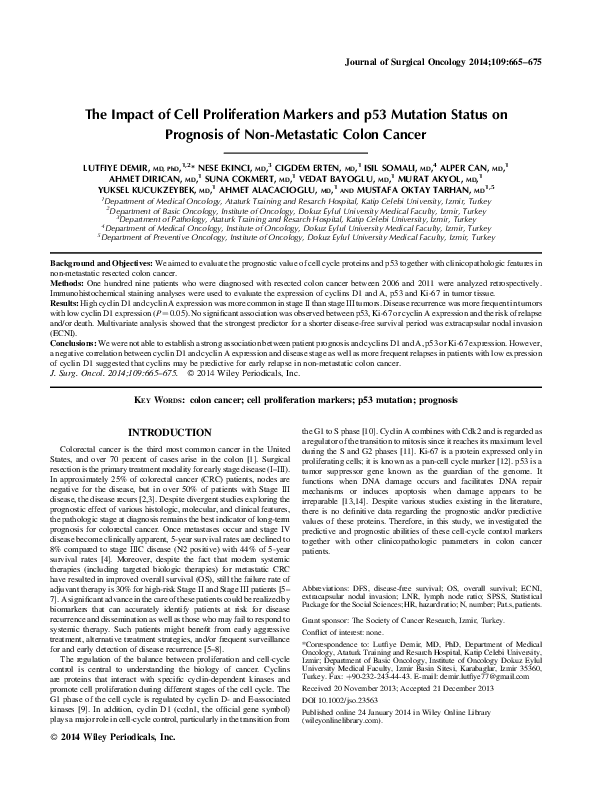 (PDF) The impact of cell proliferation markers and p53 mutation status ...
