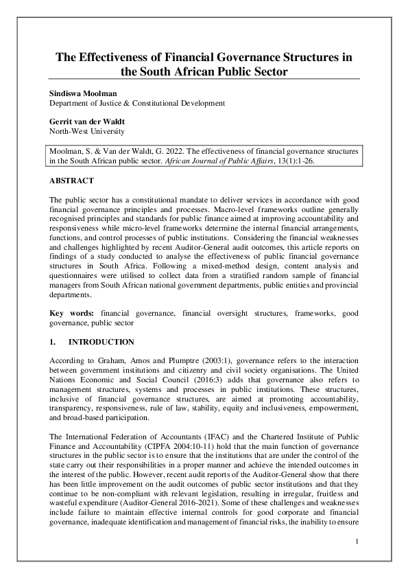 (PDF) The Effectiveness of Financial Governance Structures in the South ...