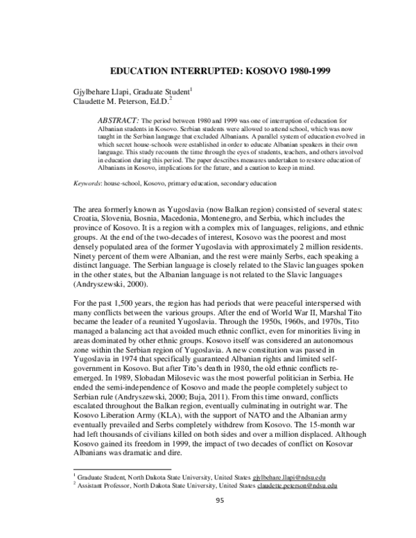 (PDF) Education Interrupted: Kosovo 1980-1999