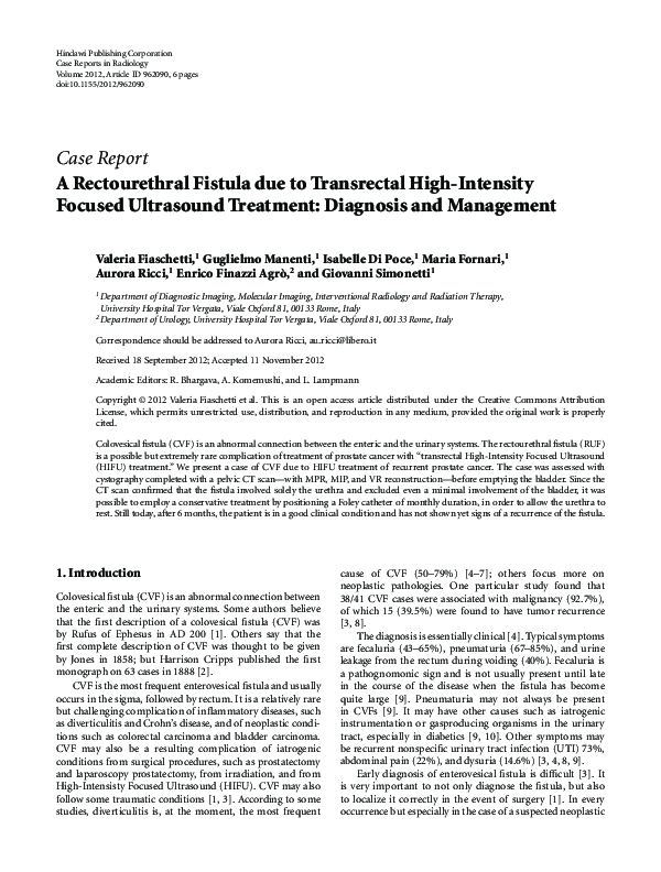 (PDF) A Rectourethral Fistula due to Transrectal High-Intensity Focused ...