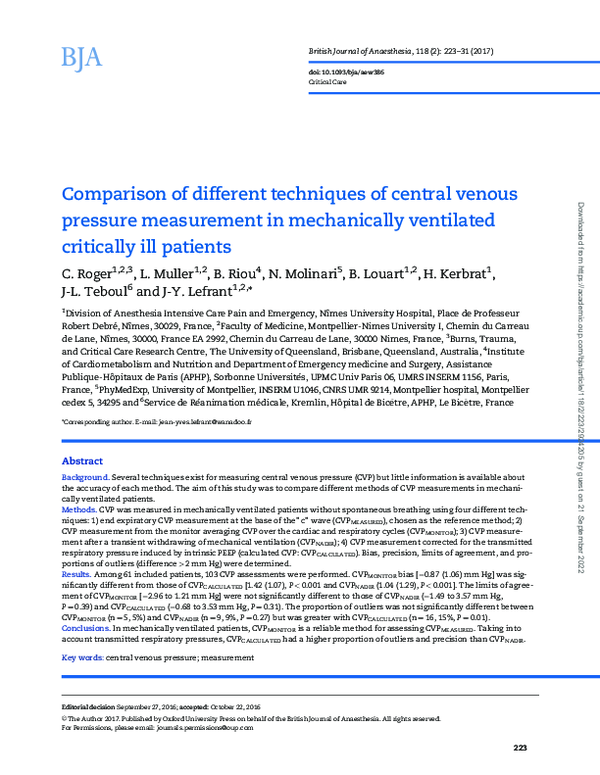 (PDF) Comparison of different techniques of central venous pressure ...