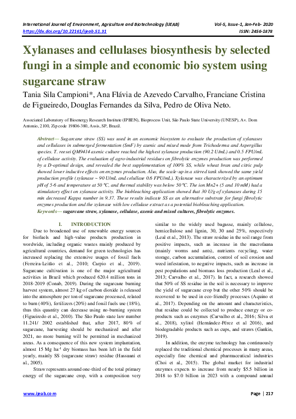 (PDF) Xylanases and cellulases biosynthesis by selected fungi in a simple and economic bio ...