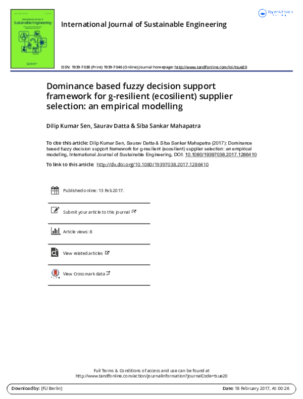 (PDF) Dominance based fuzzy decision support framework for g-resilient (ecosilient) supplier ...