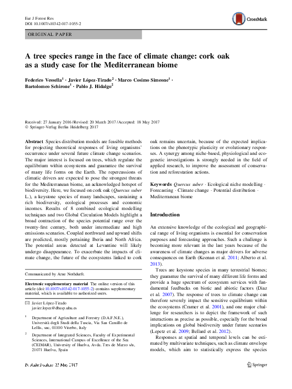 (PDF) A tree species range in the face of climate change: cork oak as a ...