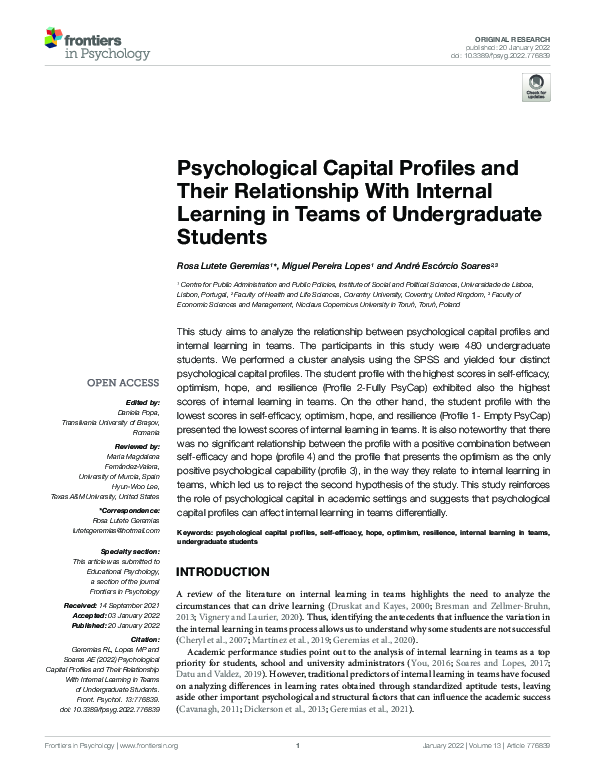 (PDF) Psychological Capital Profiles and Their Relationship With ...