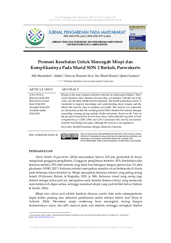 (PDF) Promosi Kesehatan Untuk Mencegah Miopi dan Komplikasinya Pada ...