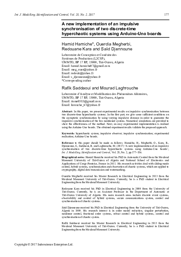 Pdf A New Implementation Of An Impulsive Synchronisation Of Two Discrete Time Hyperchaotic