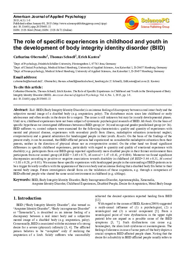 (PDF) The Role of Specific Experiences in Childhood and Youth in the ...