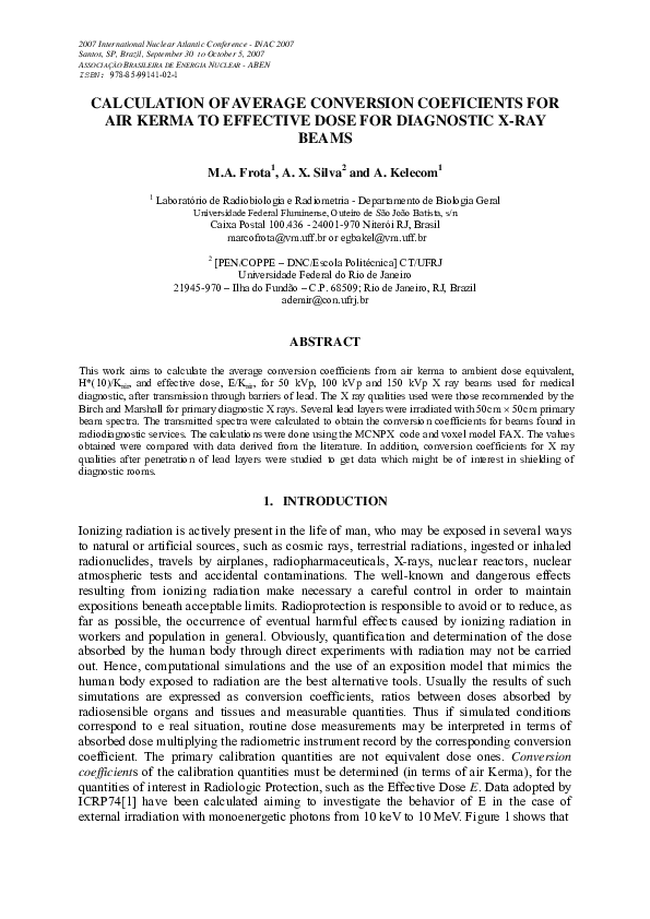 (PDF) Calculation of Average Conversion Coeficients for Air Kerma to ...
