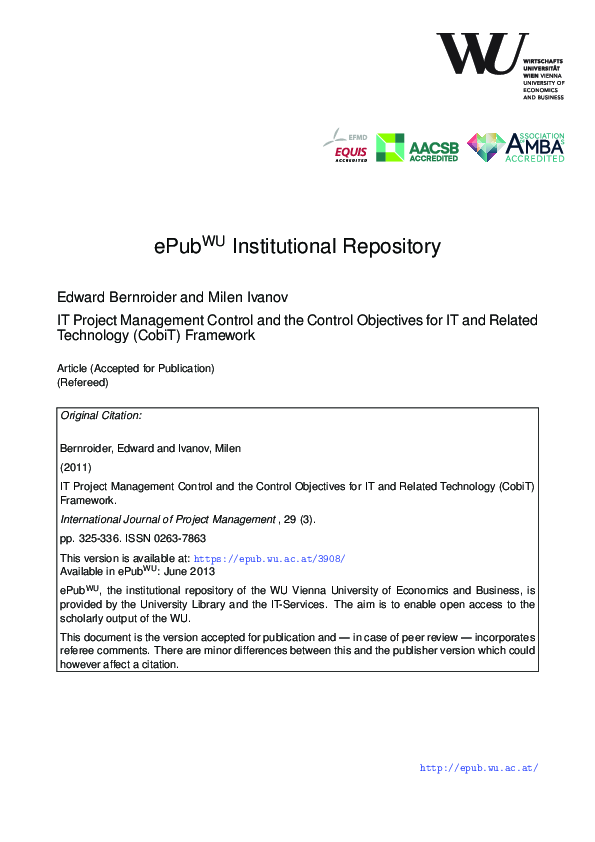 Pdf It Project Management Control And The Control Objectives For It And Related Technology