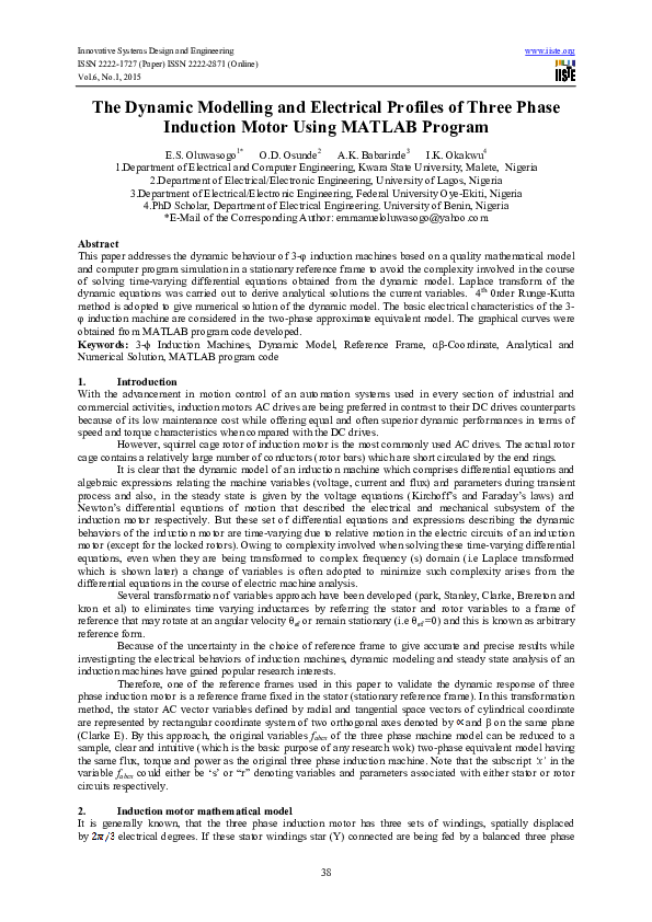 Pdf The Dynamic Modelling And Electrical Profiles Of Three Phase