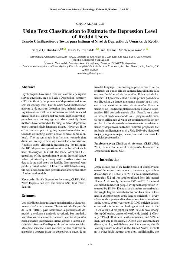 (PDF) Using Text Classification to Estimate the Depression Level of ...