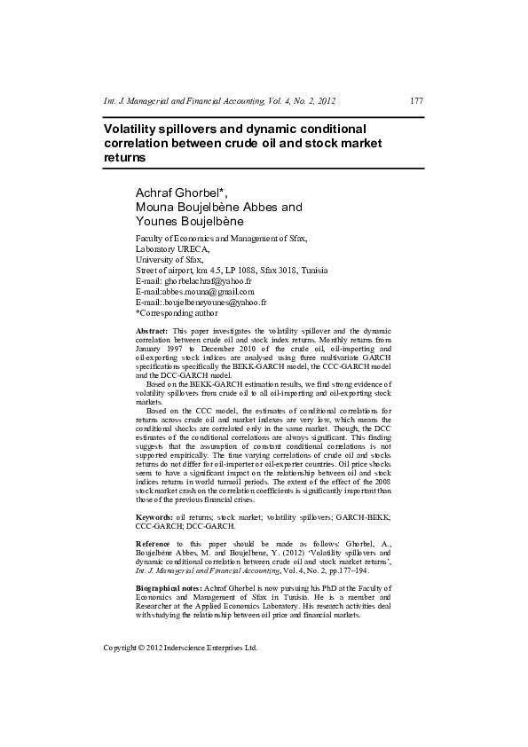 (PDF) Volatility spillovers and dynamic conditional correlation between crude oil and stock ...
