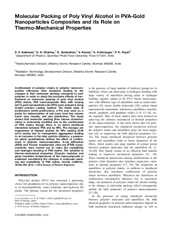 (PDF) Molecular packing of polyvinyl alcohol in PVA-gold nanoparticles ...