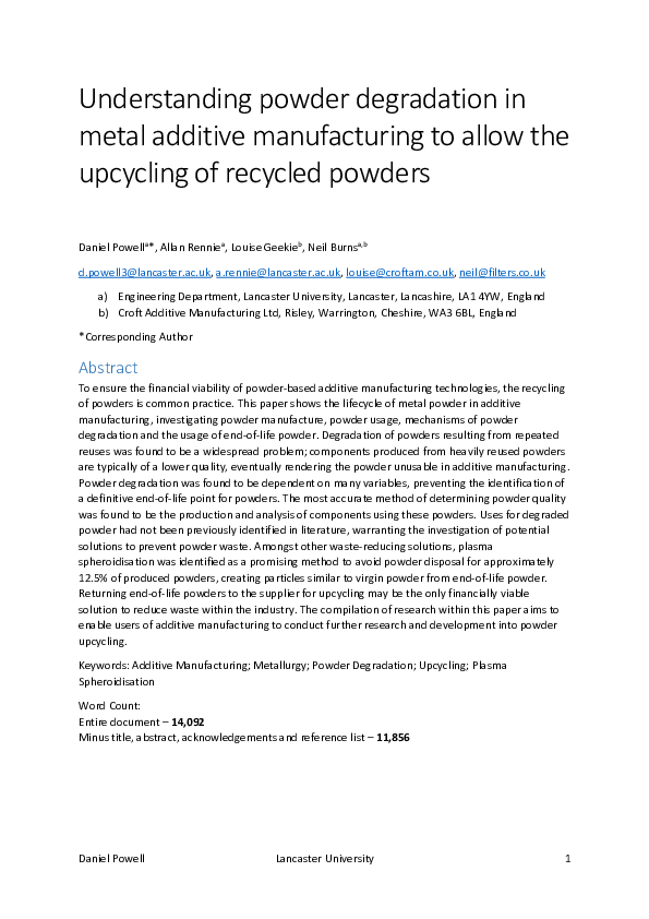(PDF) Understanding powder degradation in metal additive manufacturing ...
