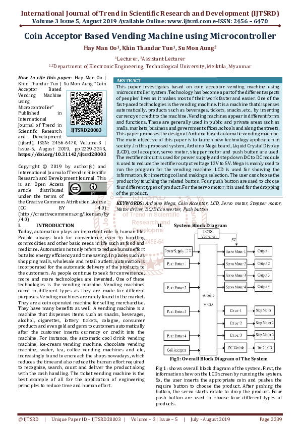 (PDF) Coin Acceptor Based Vending Machine using Microcontroller