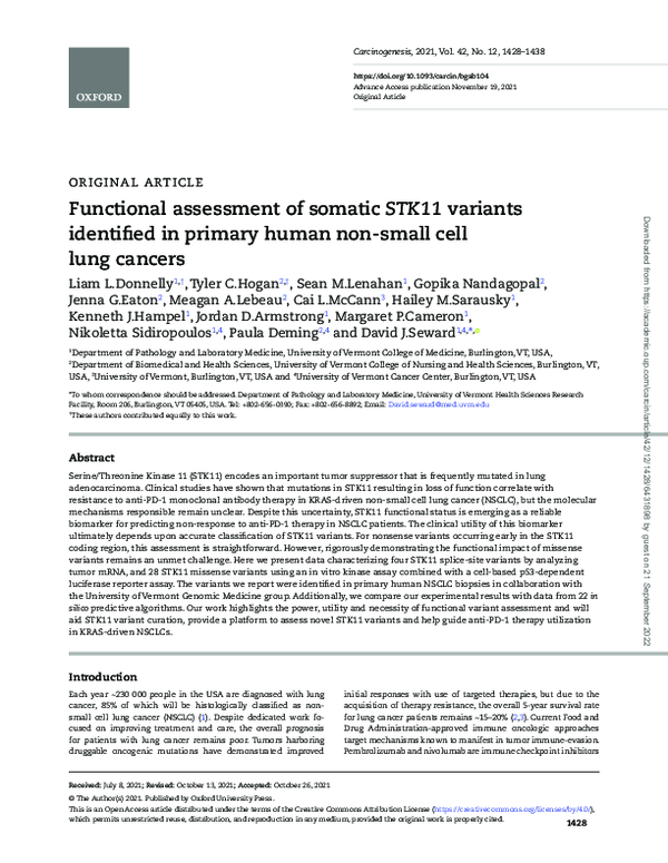 (PDF) Functional assessment of somatic STK11 variants identified in ...