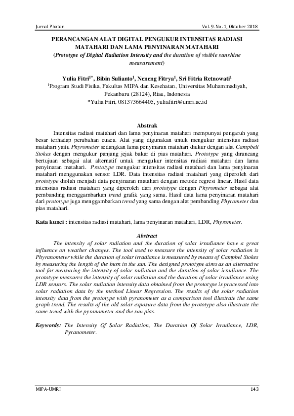 (PDF) Perancangan Alat Digital Pengukur Intensitas Radiasi Matahari Dan ...