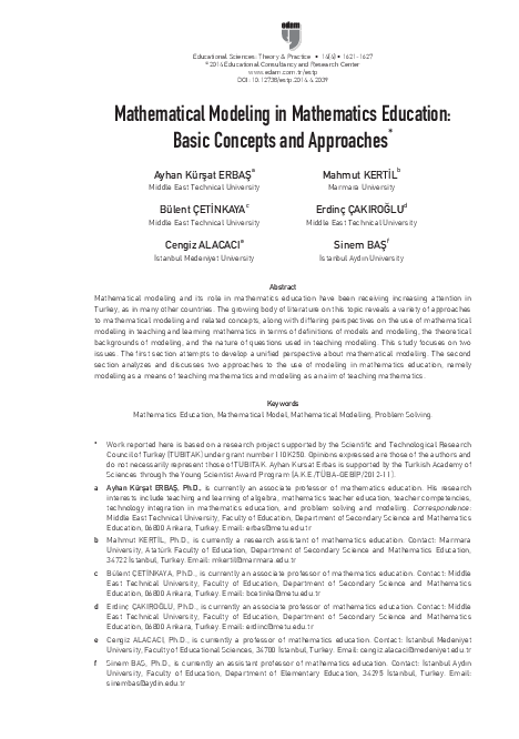 Pdf Mathematical Modeling In Mathematics Education Basic Concepts And Approaches
