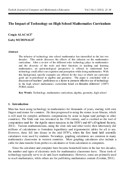 (PDF) The Impact of Technology on High School Mathematics Curriculum