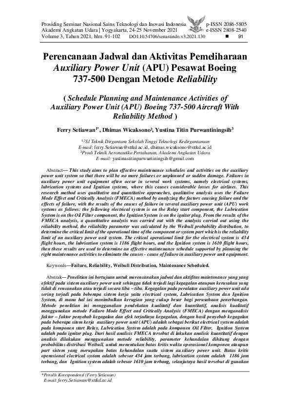 (PDF) Schedule Planning and Maintenance Activities Auxiliary Power Unit ...