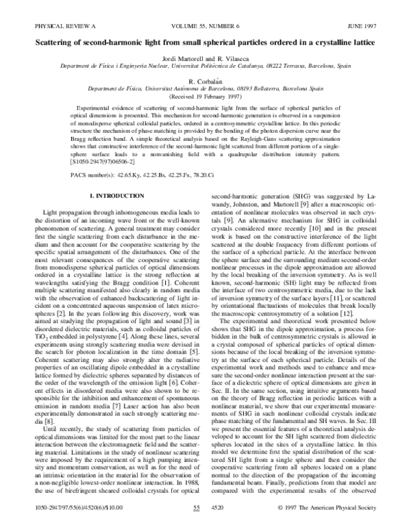 (PDF) Scattering of second-harmonic light from small spherical particles ordered in a ...