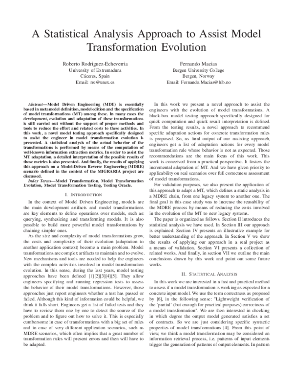 (PDF) A statistical analysis approach to assist model transformation ...