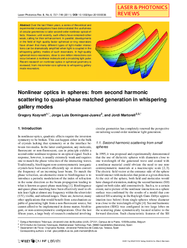 (PDF) Nonlinear optics in spheres: from second harmonic scattering to quasi-phase matched ...