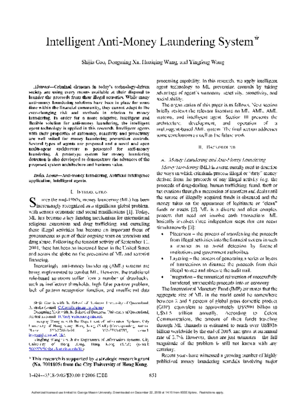 (PDF) Intelligent Anti-Money Laundering System