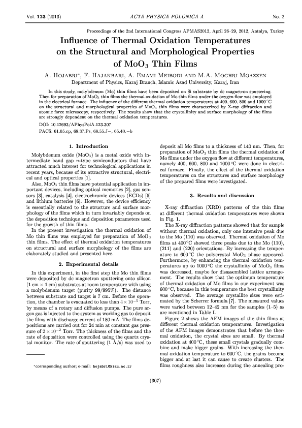 (PDF) Influence of Thermal Oxidation Temperatures on the Structural and ...