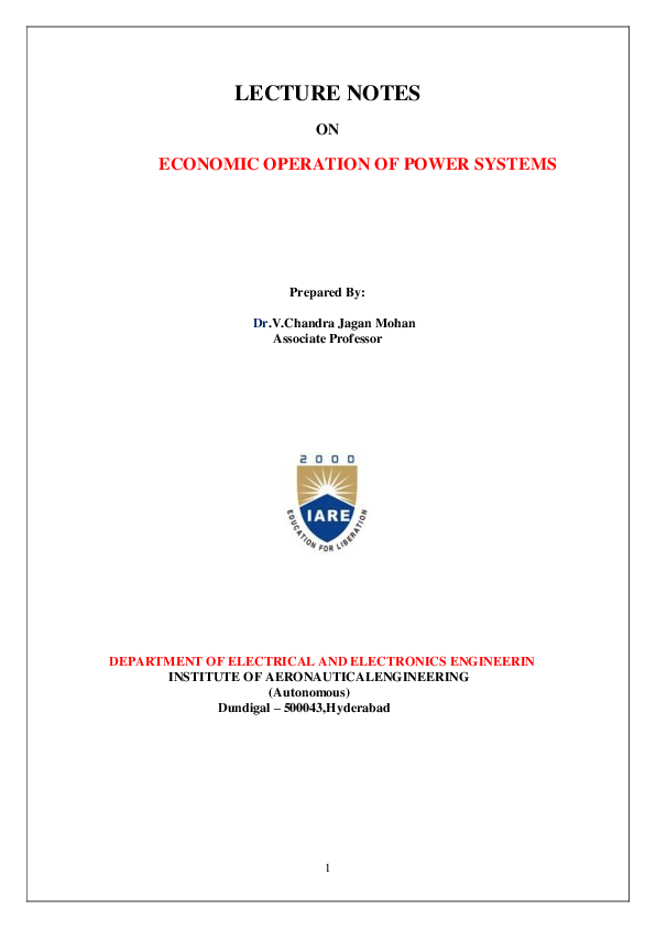 (PDF) ECONOMIC OPERATION OF POWER SYSTEMS
