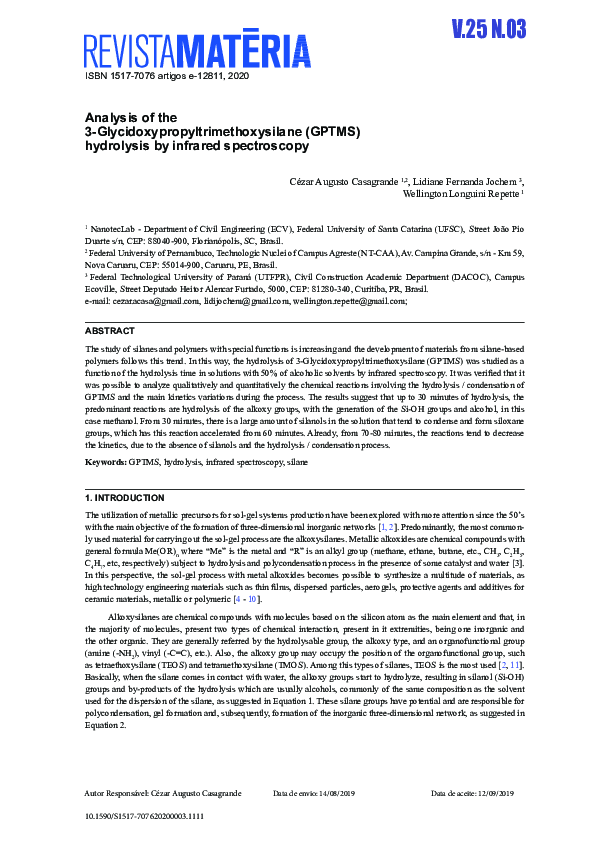 (PDF) Analysis of the 3-Glycidoxypropyltrimethoxysilane (GPTMS ...