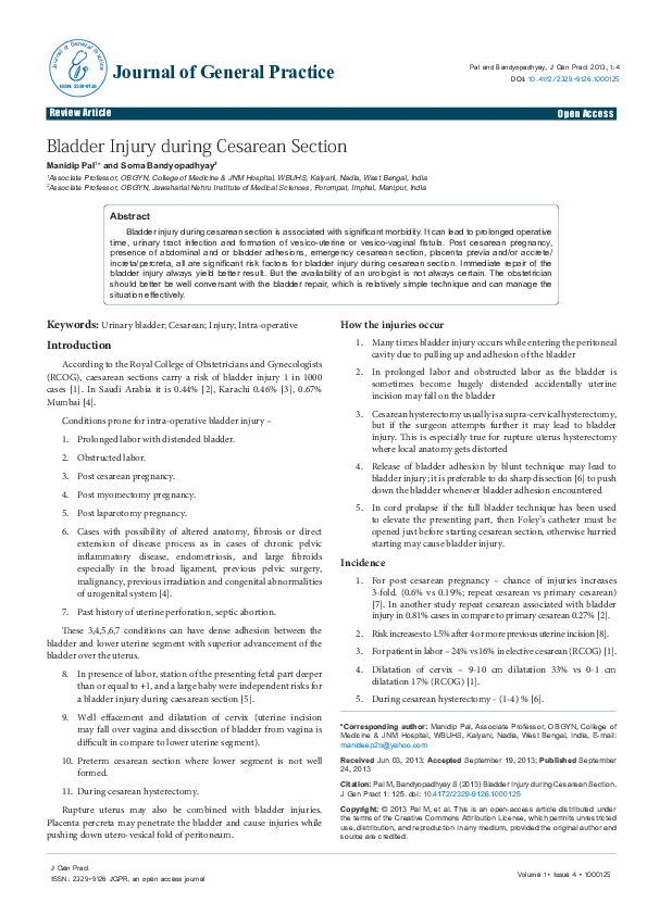 (PDF) Bladder injury during cesarean section