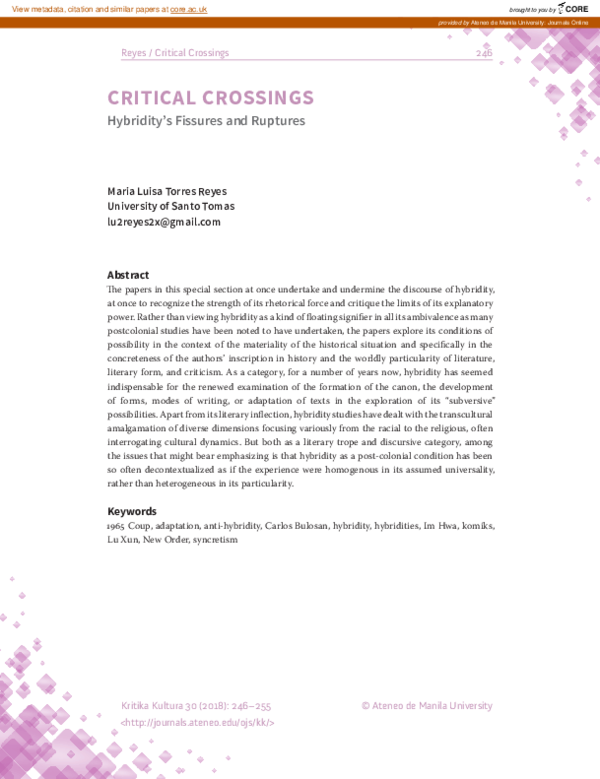 Pdf Critical Crossings Hybridity S Fissures And Ruptures