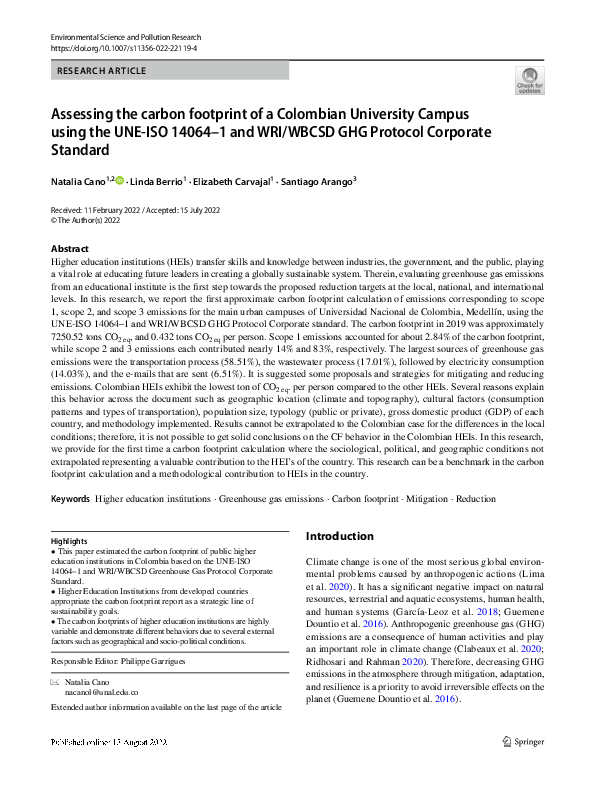 (PDF) Assessing the carbon footprint of a Colombian University Campus ...