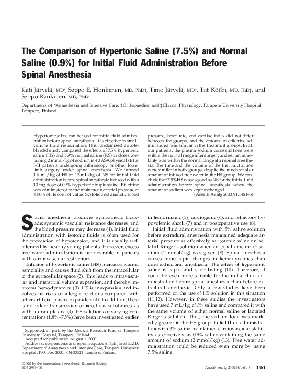 (PDF) The Comparison of Hypertonic Saline (7.5%) and Normal Saline (0.9 ...