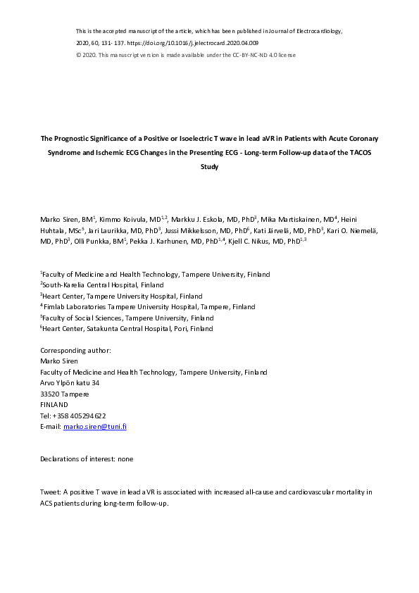 (PDF) The prognostic significance of a positive or isoelectric T wave ...