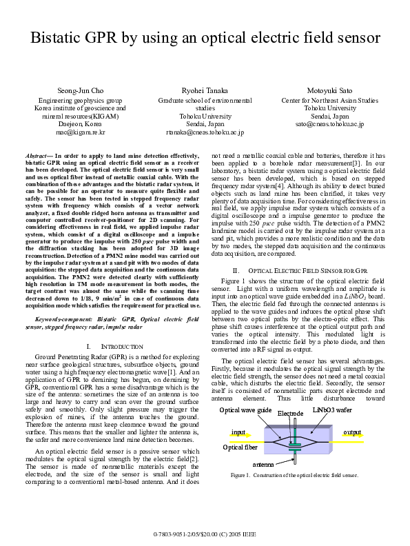 (PDF) Bistatic GPR by using an optical electric field sensor
