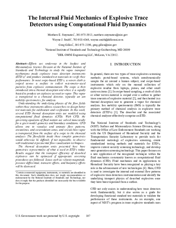 (PDF) The internal fluid mechanics of explosive trace detectors using computational fluid dynamics