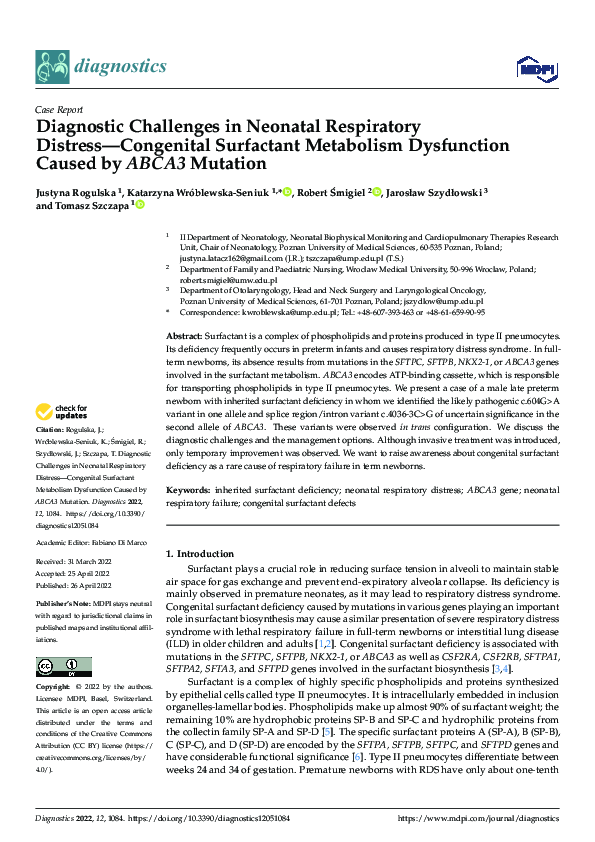 (PDF) Diagnostic Challenges in Neonatal Respiratory Distress—Congenital ...