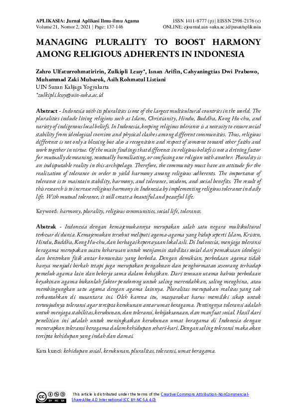 (PDF) Managing Plurality to Boost Harmony Among Religious Adherents in ...